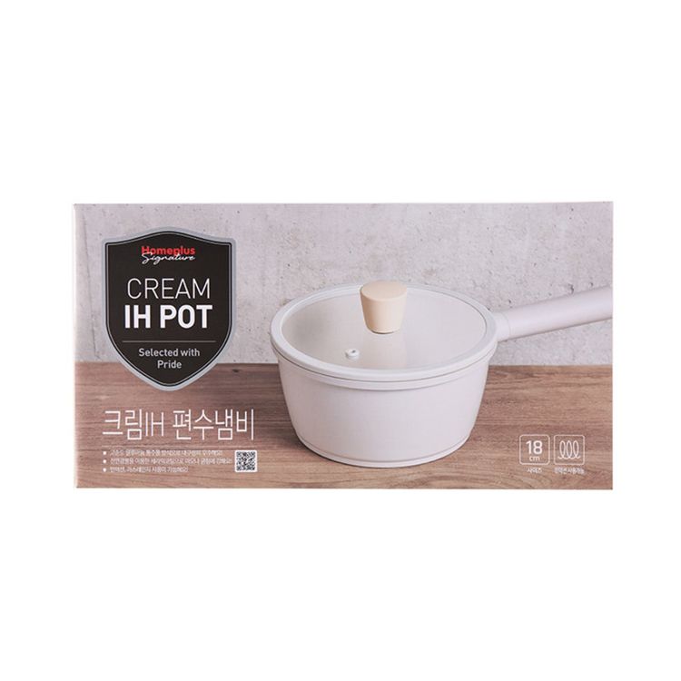홈플러스시그니처 Cream 인덕션 겸용 냄비 편수 18cm 홈플러스