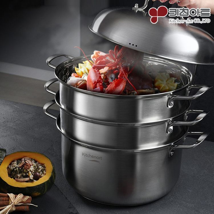키친아트 스텐 찜기 인덕션 겸용 3단 대형 찜솥 찜냄비 32cm 홈플러스 택배배송