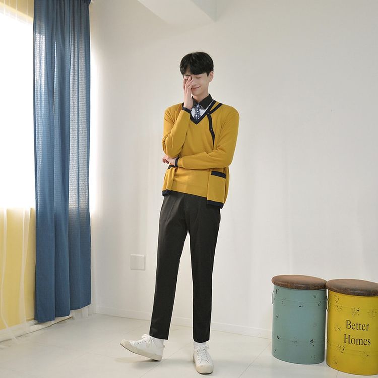 교복몰 옐로우 네이비 라인 가디건 남여공용 교복 남자 교복조끼 교복가디건 교복구매 교복 홈플러스 택배배송