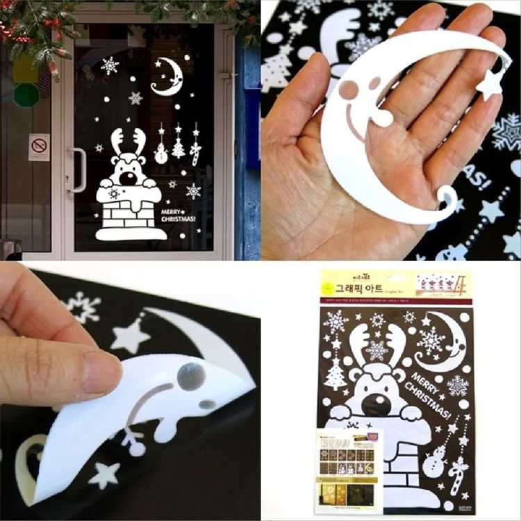 겨울 루돌프 창문 스티커 시트지 부분야광 눈꽃트리 홈플러스 택배배송