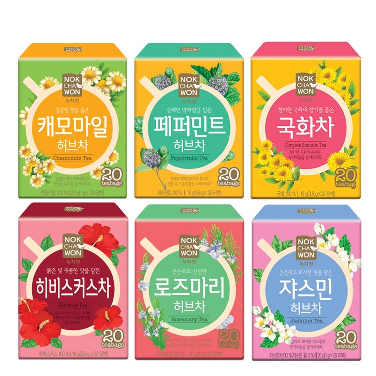 녹차원 인기 허브차 6종 세트 로즈마리쟈스민캐모마일페퍼민트국화차히비스커스 홈플러스 택배배송