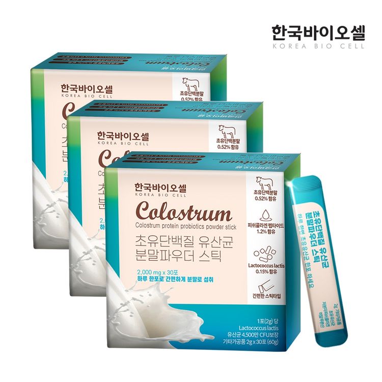 한국바이오셀 초유단백질 유산균 분말파우더 스틱 3세트2g X 90포 3개월분 홈플러스 택배배송