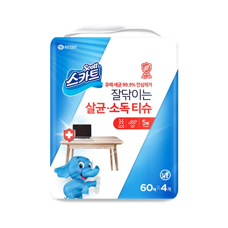 스카트 잘닦이는 살균 소독티슈 60매 X 4입 홈플러스 택배배송