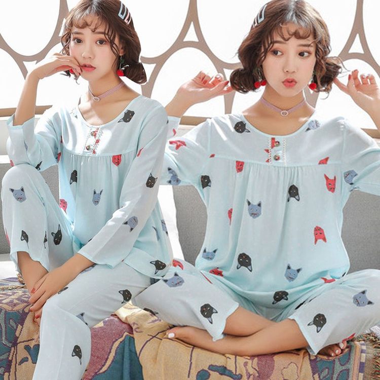 여성 소라색상 프리사이즈 고양이무늬 잠옷 상하셋트 홈플러스 택배배송