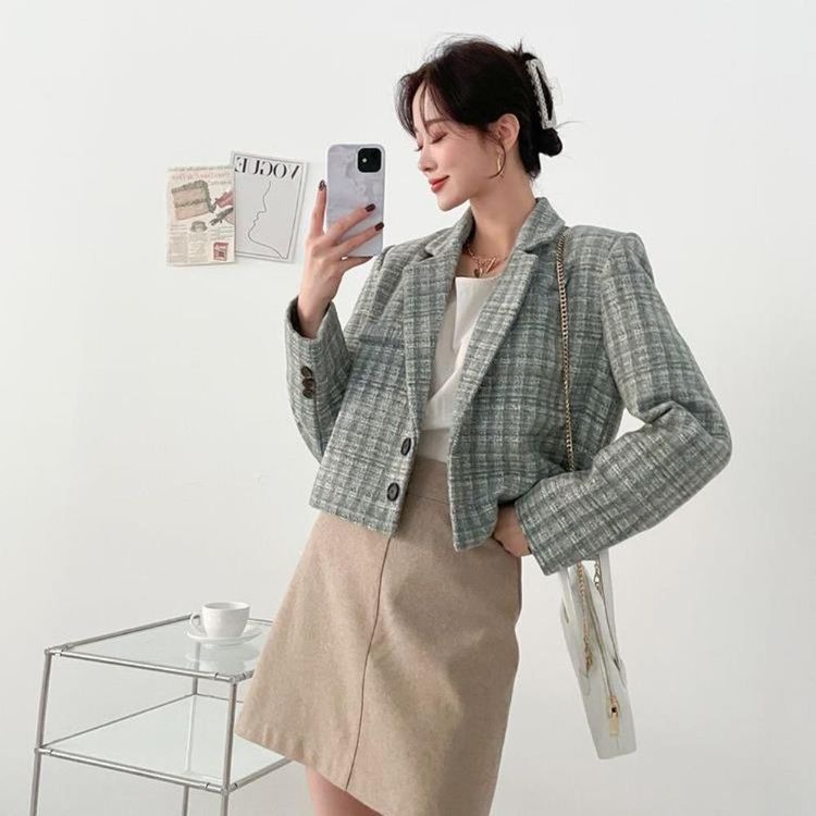 여자 크롭 체크 키작녀 정장 블레이져 숏자켓 홈플러스 택배배송