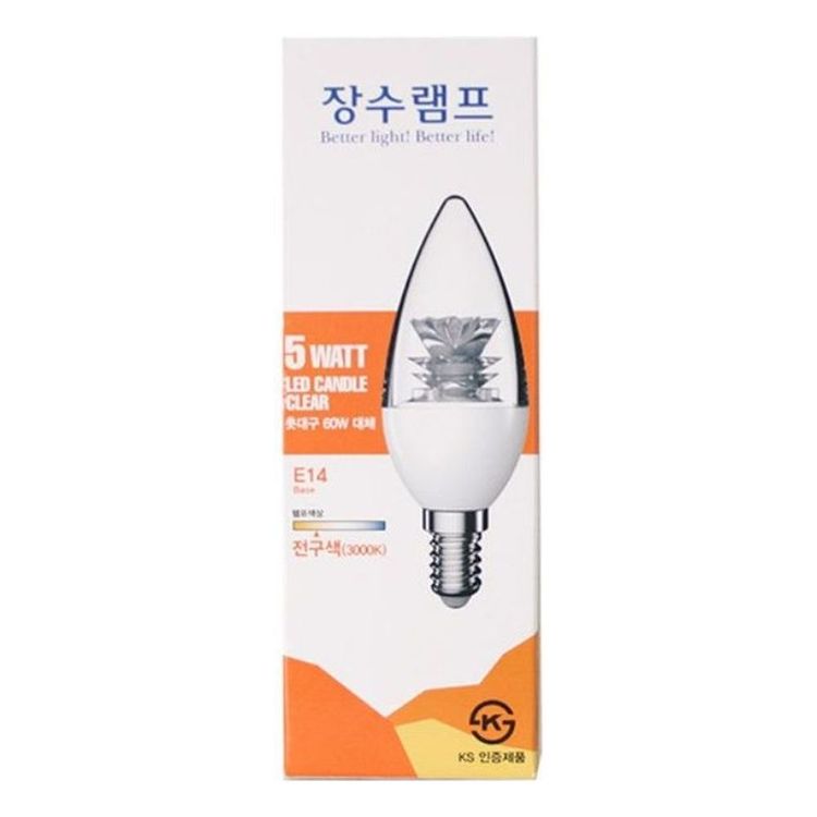 장수램프 N1084603b76 5w Led촛대구 E14 전구색투명3000k 홈플러스 택배배송