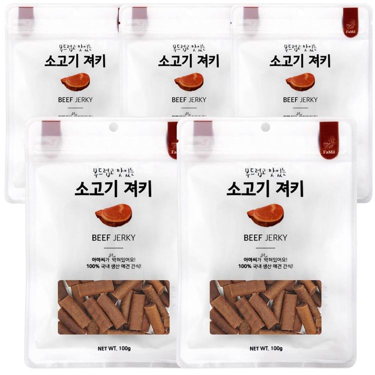 파밀 강아지간식 부드럽고 맛있는 소고기져키 100gx5개 랜덤 홈플러스 택배배송