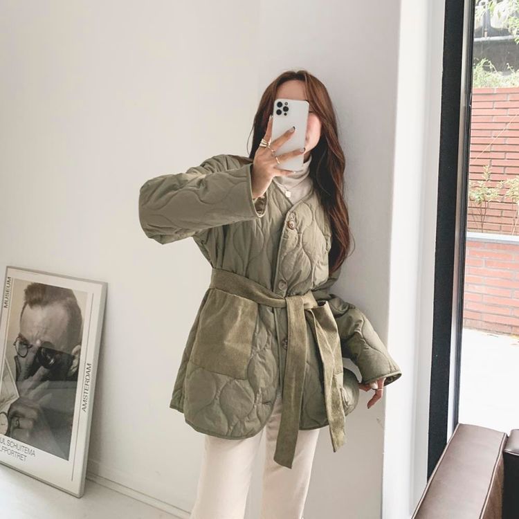 여자 브이넥 노카라 벨티드 깔깔이 누빔 골덴 점퍼 홈플러스 택배배송