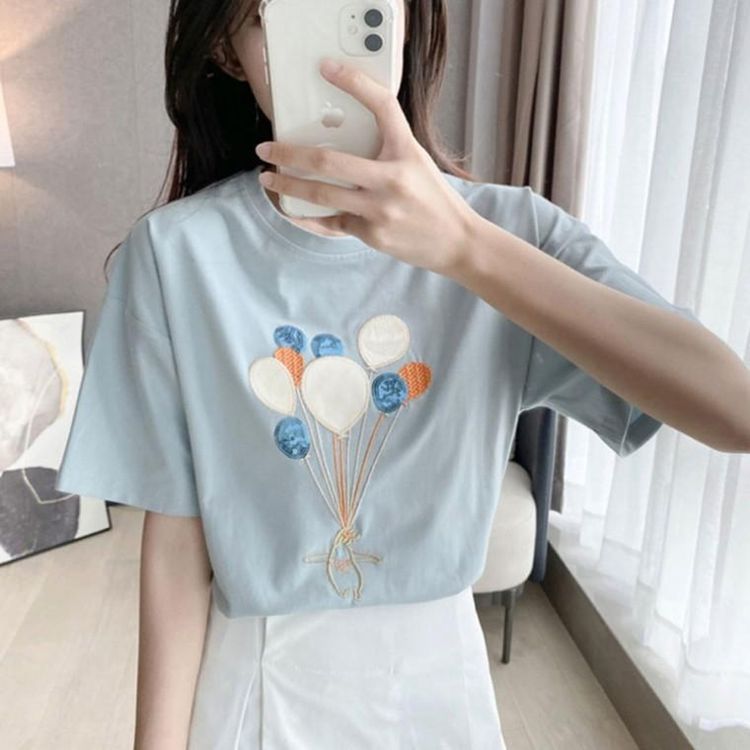 여자 면 루즈핏 스팽글 반팔티 여성 반팔 티셔츠 하늘 홈플러스 택배배송