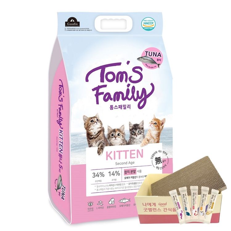 톰스패밀리 참치 어린 고양이사료 키튼 5kg츄르120p 스크레쳐세트 홈플러스 택배배송