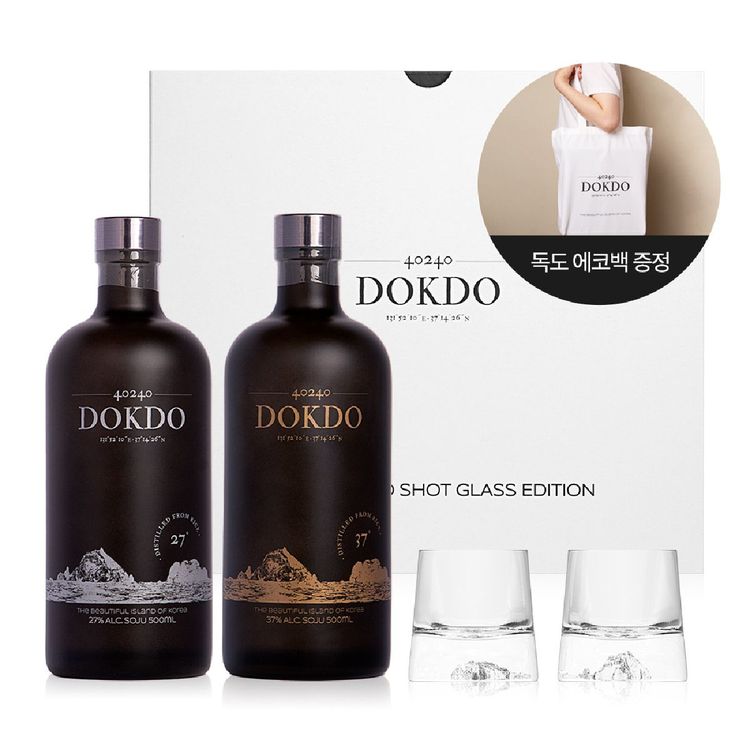 케이알컴퍼니 40240 독도샷글라스 에디션 27도 37도 500ml 2본 독도잔2 에코백1 홈플러스 택배배송