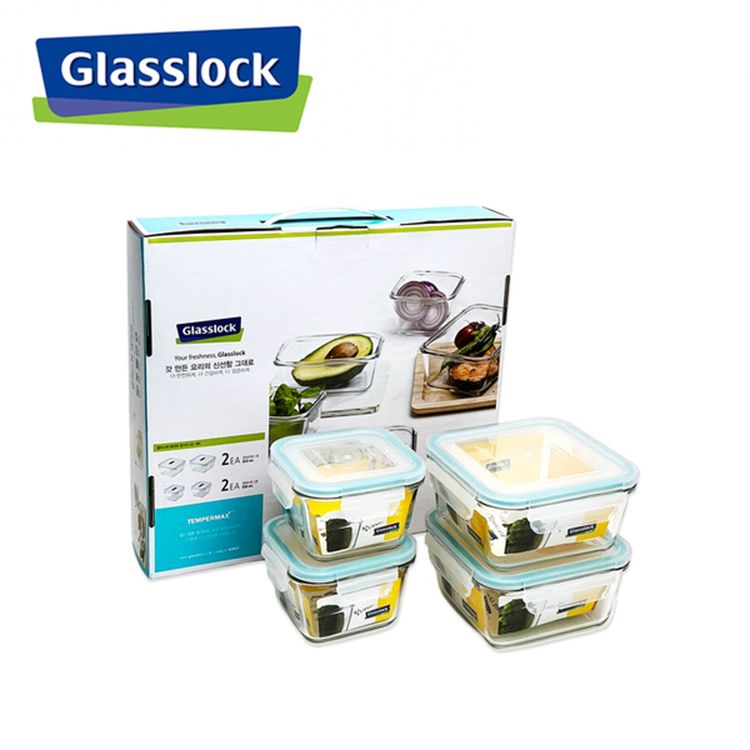 Glasslock 글라스락 정사각 차곡 혼합 4조 홈플러스 택배배송