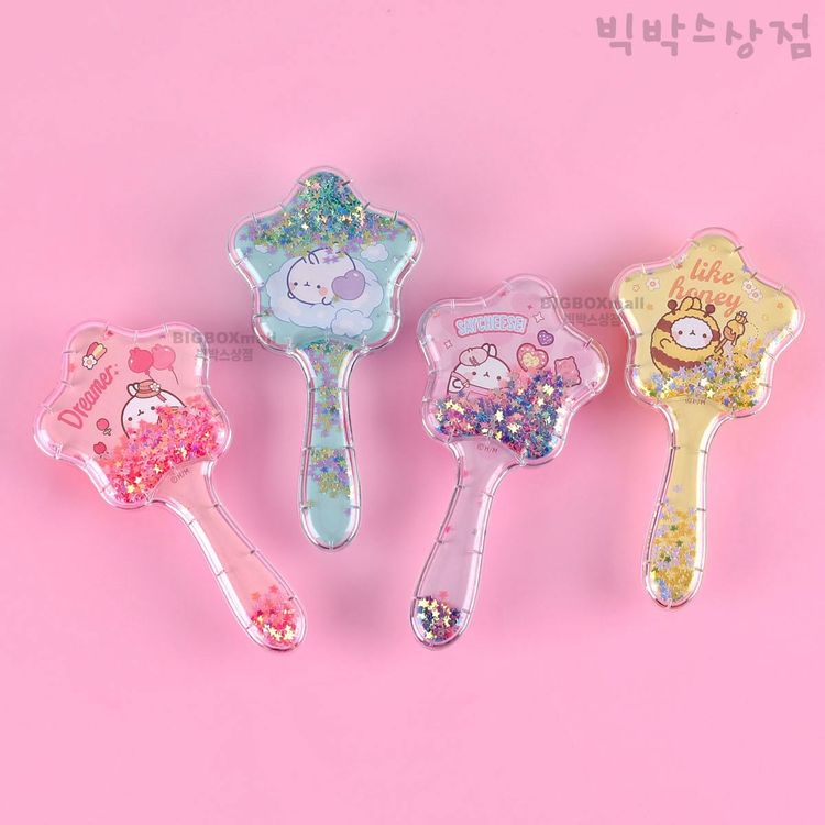 몰랑 스팽글 헤어 브러쉬 1p 랜덤 몰랑이 캐릭터 머리빗 헤어스타일링 머리 브러쉬 선물 홈플러스 택배배송