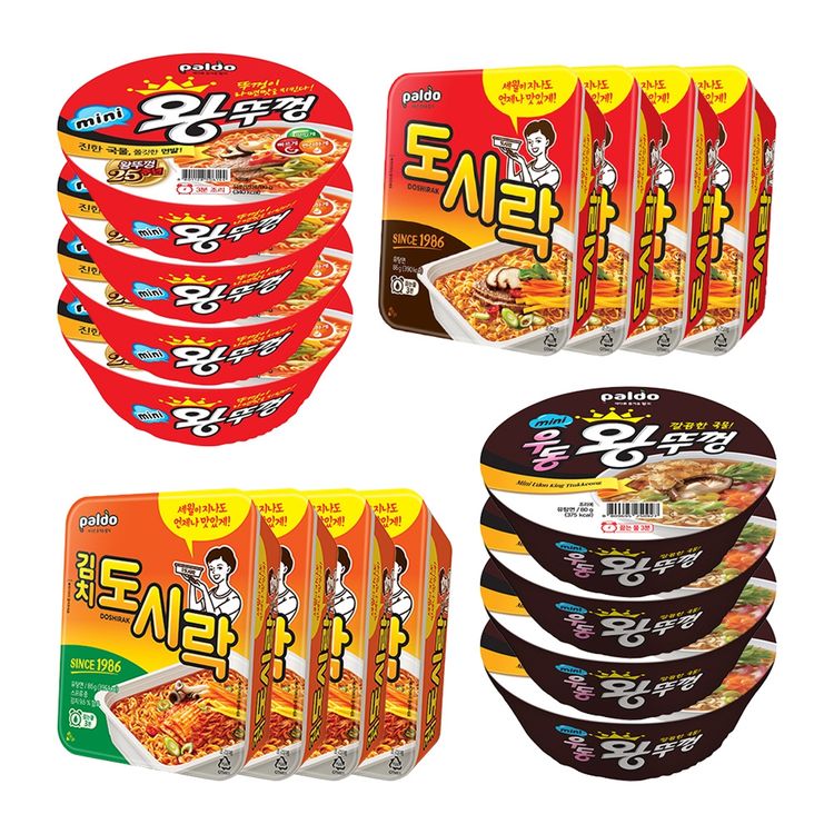 미니왕뚜껑80gx4개+미니우동왕뚜껑80gx4개+김치도시락x4개+도시락x4개 | 홈플러스 택배배송