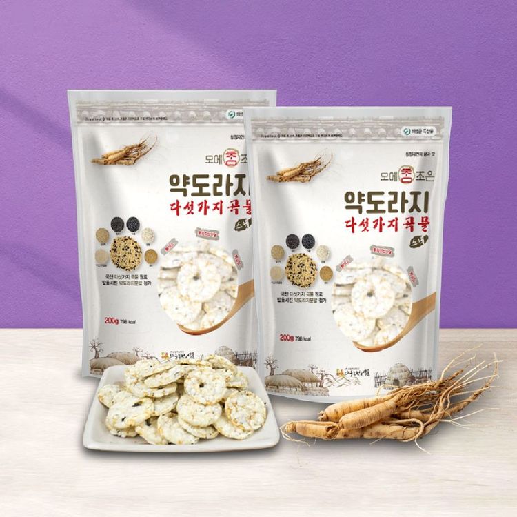 몸에 좋은 도라지 다섯가지 곡물스낵 200g 뻥튀기 쌀스낵 쌀과자 곡물과자 곡물스낵 영양식 홈플러스 택배배송