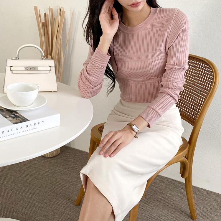 여자 캐주얼 골지 라운드넥 긴팔 티셔츠 홈플러스 택배배송