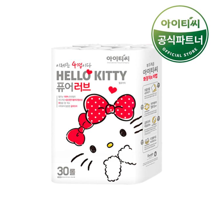 헬로키티 퓨어러브 천연펄프 4겹 화장지 20m 30롤x1팩 총30롤 홈플러스 택배배송