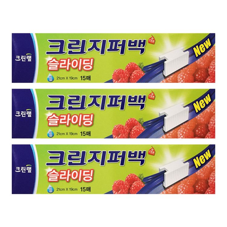 크린랩 크린 지퍼백 슬라이딩21cmx19cmx15매 X 3개 홈플러스 택배배송
