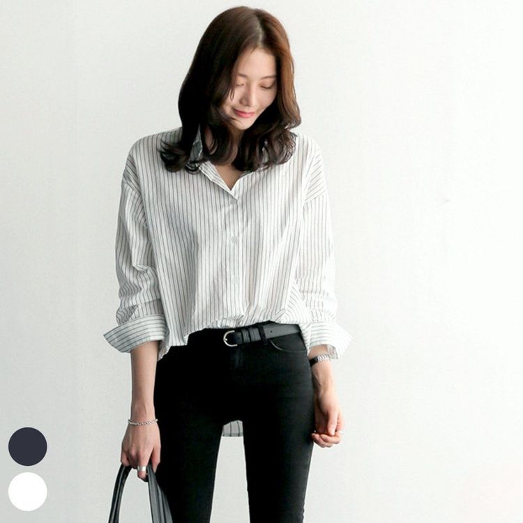 여성 루즈핏 오버핏 스트라이프 데일리 긴팔 셔츠 홈플러스 택배배송