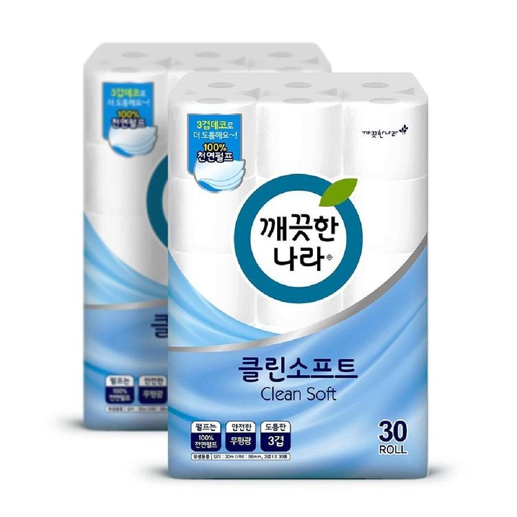 깨끗한나라 클린 소프트 3겹 화장지 30m 30롤 2팩 홈플러스 택배배송