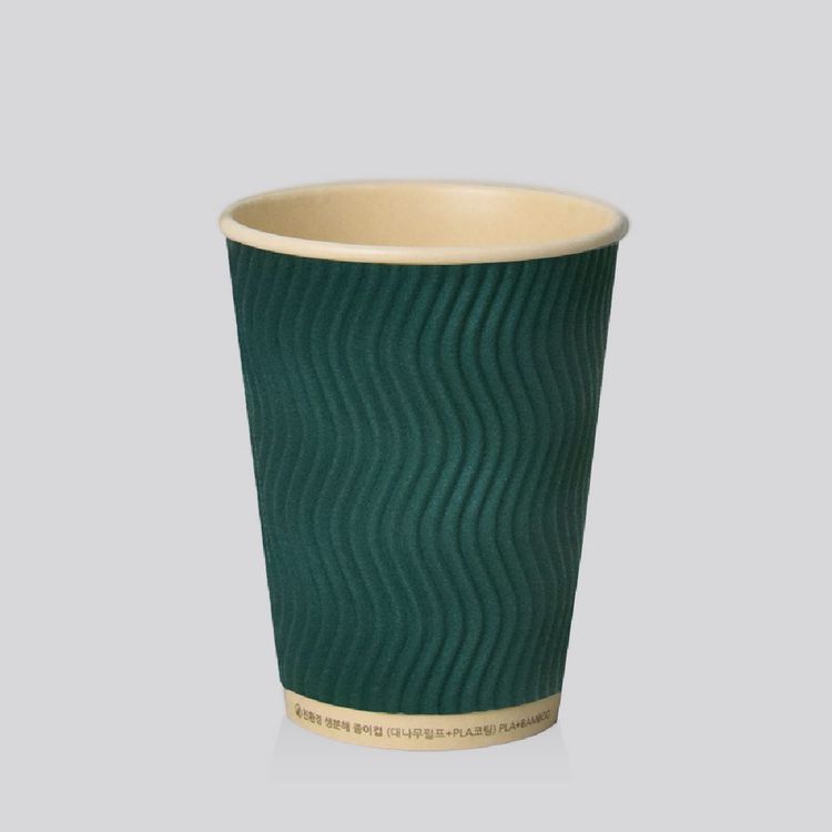 주문제작 친환경 3중 단열 웨이브 종이컵 대나무 Pla 그린 13oz 1박스500개 홈플러스 택배배송