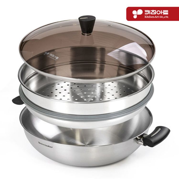 키친아트 인덕션겸용 전골 찜냄비 33cm 대형 스텐 만두 조개 찜기 찜통 찜솥 홈플러스 택배배송