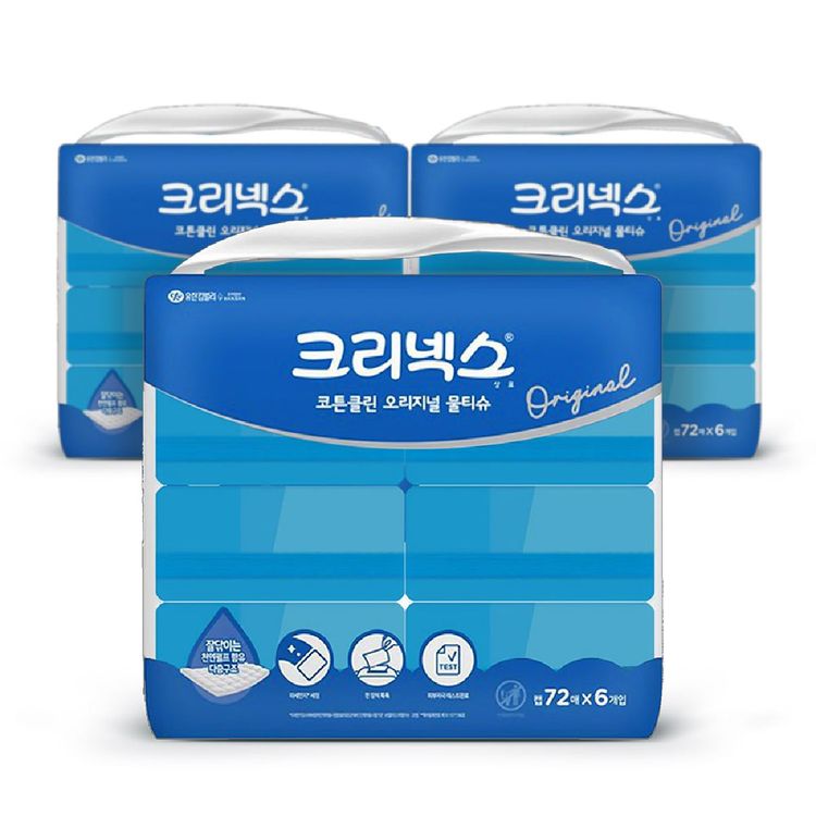 크리넥스 수앤수 코튼클린 오리지널 물티슈 캡형 72매 6입 3팩 홈플러스 택배배송