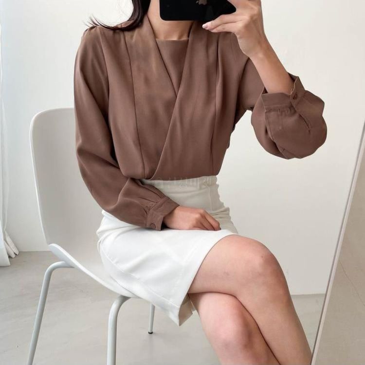 여자 랩스타일 정장 하객 면접 긴팔 무지 블라우스 홈플러스 택배배송