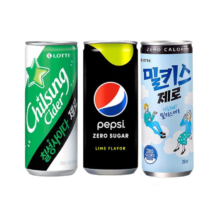 롯데칠성 사이다 펩시 밀키스 제로 탄산음료 3종 250ml X 30can 세트 홈플러스 택배배송