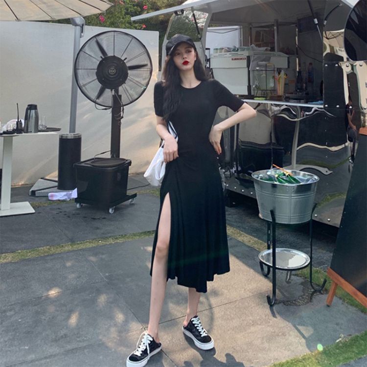 여자 찰랑핏 U넥 무지반팔 트임 슬릿 데일리 롱원피스 홈플러스 택배배송
