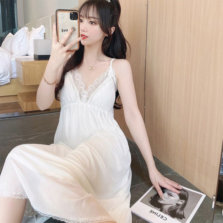 여자 여리여리한 롱슬립 레이스 브이넥 파자마 원피스 홈플러스 택배배송