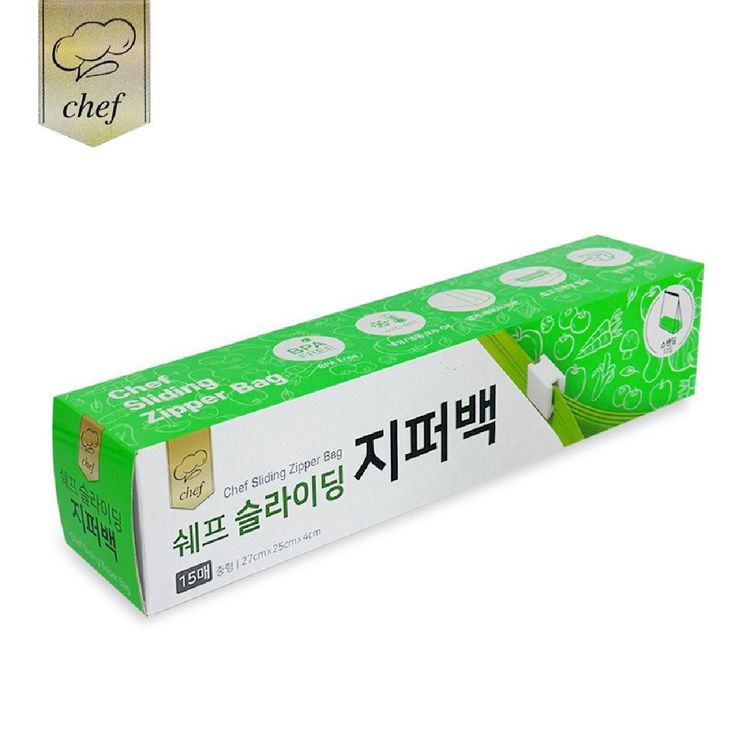 쉐프 스탠딩 슬라이드 지퍼백 중형15매 비닐백 위생 홈플러스 택배배송