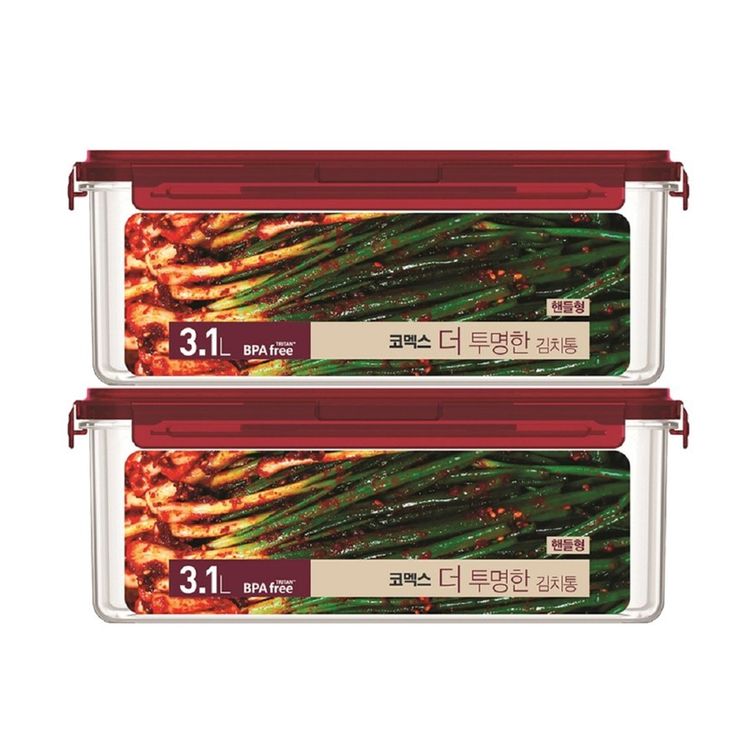코멕스 더 투명한 김치통 직사각 2p 핸들형 31l 홈플러스