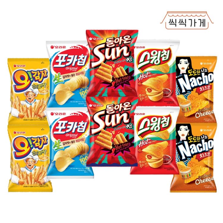 씩씩가게 오리온 봉지과자 5종 2봉씩썬 포카오리 스윙칩 나쵸 오감자 홈플러스 택배배송