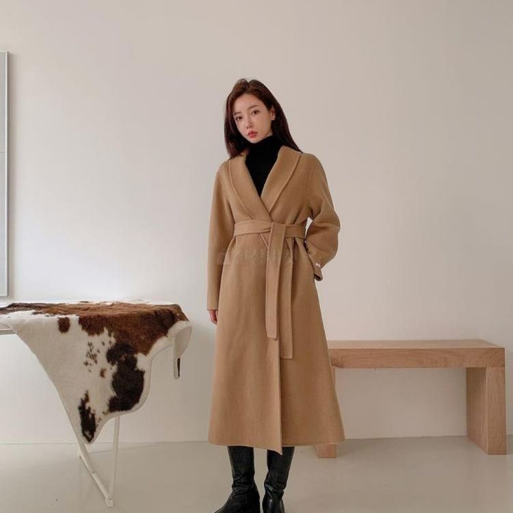 여자 숄카라 벨티드 핸드메이드 울100 정장 롱코트 홈플러스 택배배송