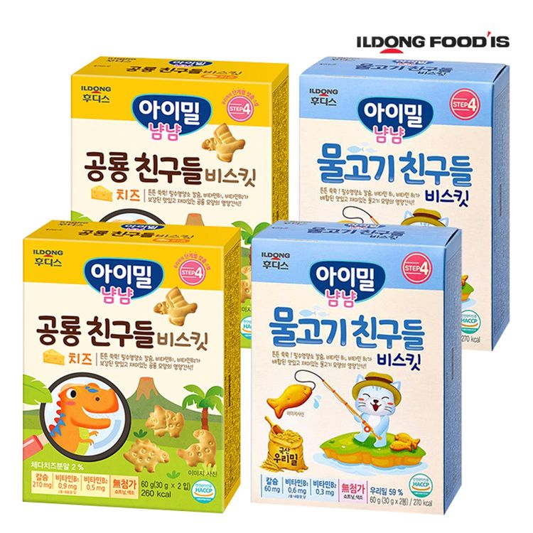 일동후디스 아기밀냠냠 공룡물고기친구들 2종 비스킷 혼합x2 4개 홈플러스 택배배송