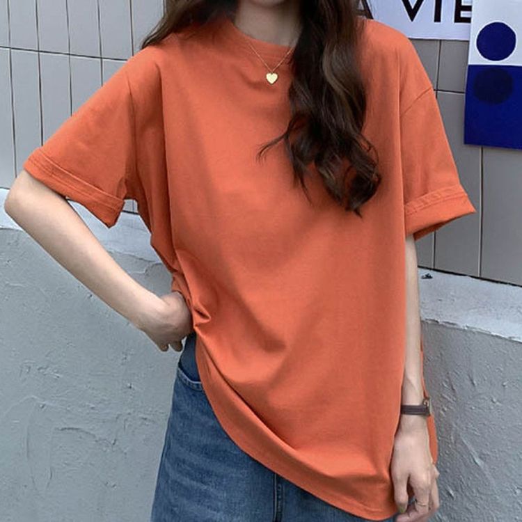 여성 기본티 이너 반팔티 레이어드 티셔츠 오렌지색 홈플러스 택배배송