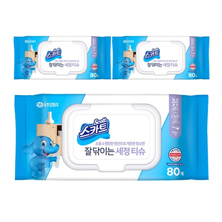 스카트 잘닦이는 세정티슈 80매 3팩 홈플러스 택배배송