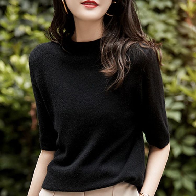 여름 N8131a97707 라운드 넥 반팔 니트 티 여성 박시 셔츠 블랙 홈플러스 택배배송