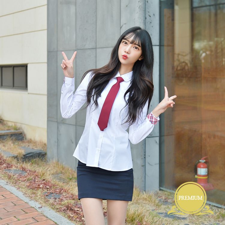 프리미엄 스판 여성 둥근카라 화이트 셔츠 빨강체크 Ss~xl 홈플러스 택배배송