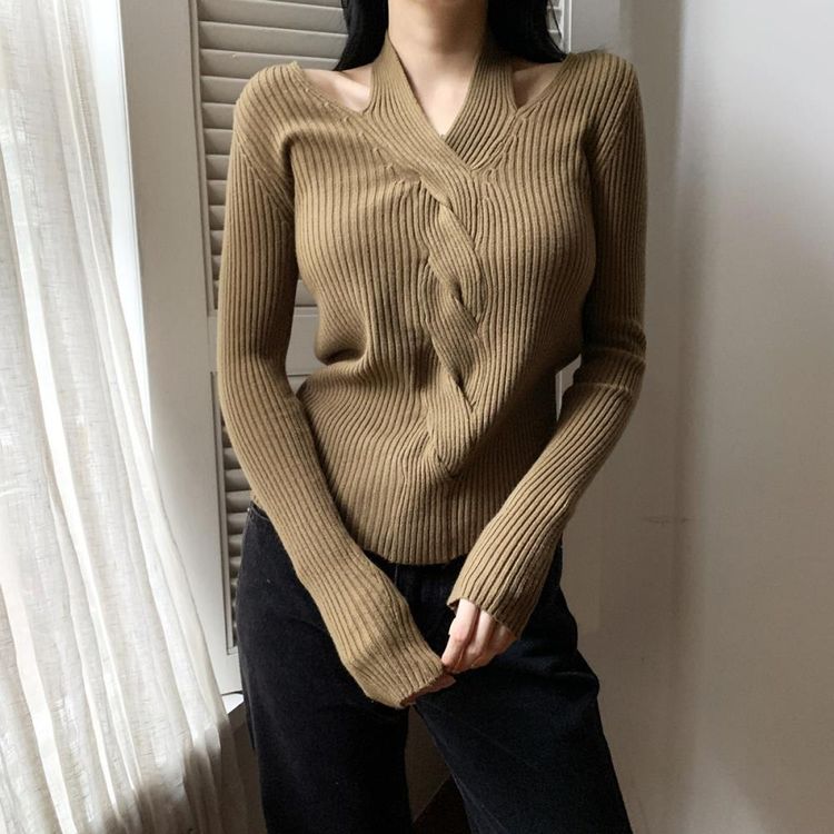 여자 데일리 깔끔한 느낌 여친룩 랩 골지 니트 티셔츠 홈플러스 택배배송