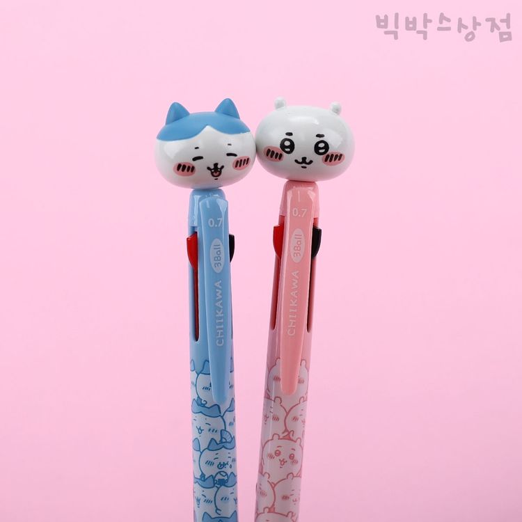 먼작귀 마스코트 3색볼펜 2입 1세트 골고루 07mm 치이카와 캐릭터 멀티펜 부드러운볼펜 홈플러스 택배배송