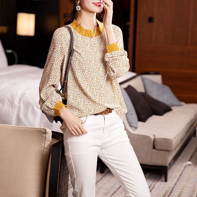 꽃무늬 Nc224a97722 루즈핏 셔츠 로맨틱 예쁜 여성 블라우스 노랑 홈플러스 택배배송