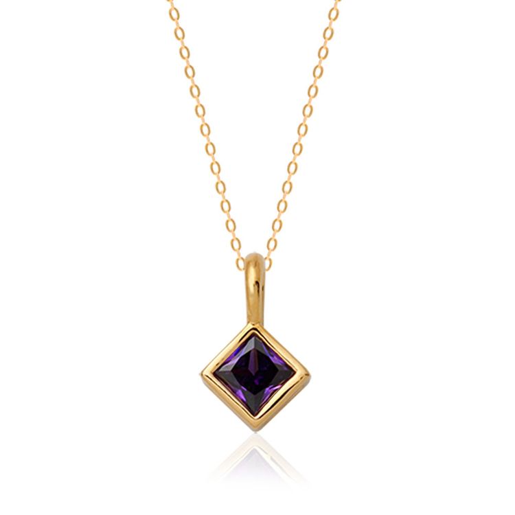 미니아트 14k Gold 스퀘어 목걸이 탄생석컬러 2월 자수정 Rs593★t 홈플러스 택배배송