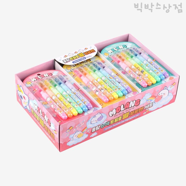 몰랑 트윙클 별 형광펜 세트 6색 18개입 Box필기 단체선물 포인트볼펜 필기 메모 공 홈플러스 택배배송