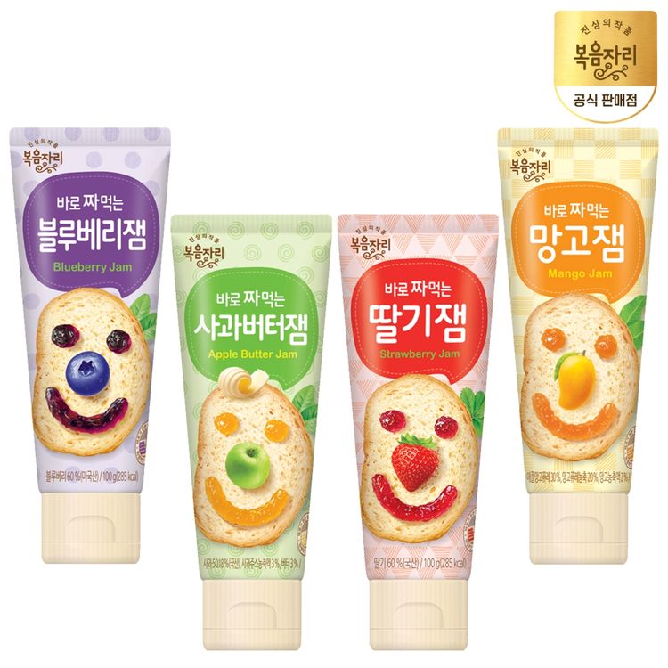 짜먹는 딸기잼망고잼블루베리잼사과버터잼100g 각 1개씩 총 4개 홈플러스 택배배송