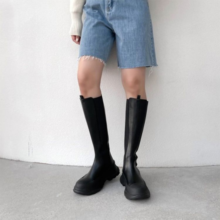 여자 데일리 깔끔한 캐주얼룩 어글리솔 뒷지퍼 롱 부츠 홈플러스 택배배송
