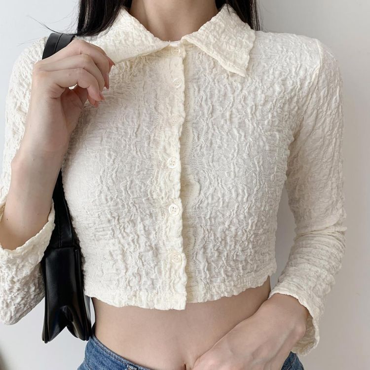 여자 시어서커 크롭 카라넥 무지 스판 긴팔 셔츠 홈플러스 택배배송