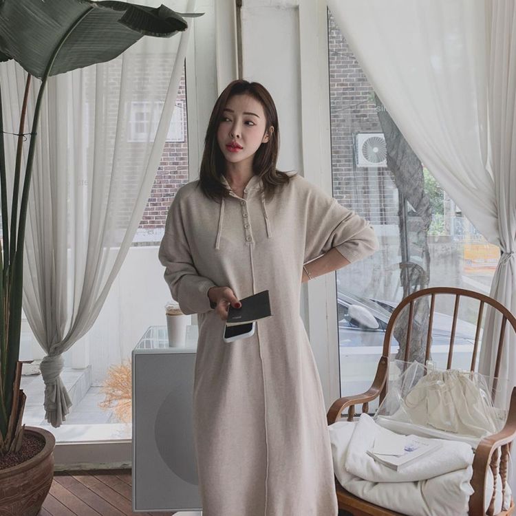 여자 버튼 캐주얼 후드 롱 긴팔 데일리 롱 원피스 홈플러스 택배배송