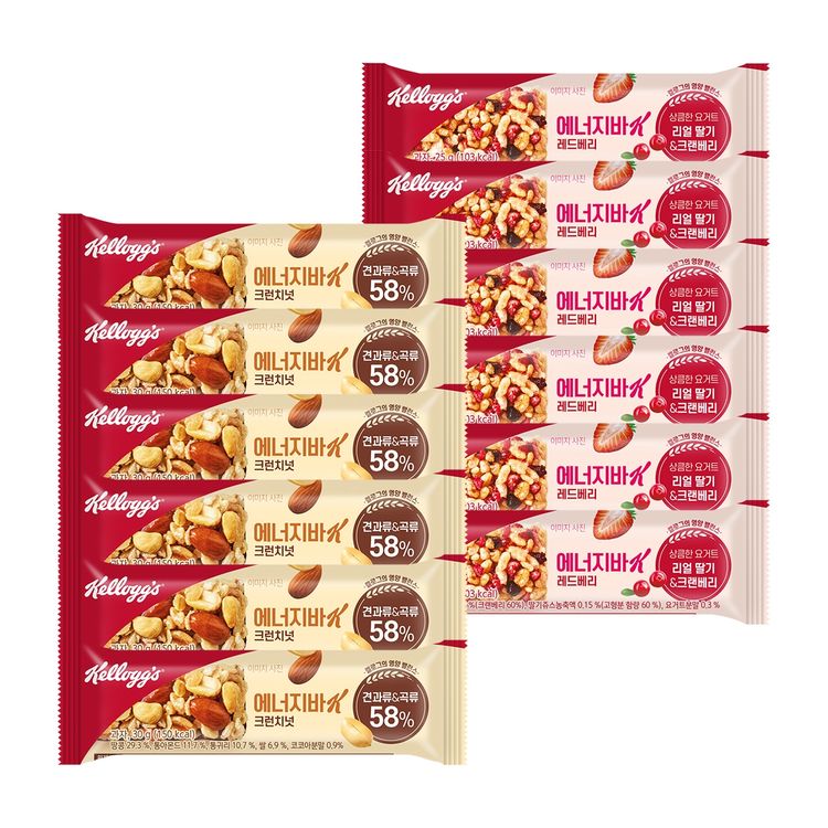 켈로그 에너지바k 크런치넛 30g X 6개 레드베리 30g X 6개 홈플러스 택배배송